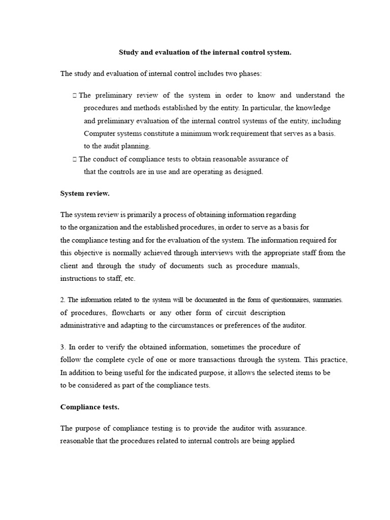 Study and Evaluation of The Internal Control System | PDF | Internal Control | Audit