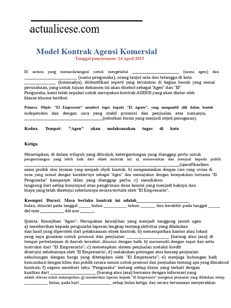 Model Kontrak Agensi Komersial | PDF