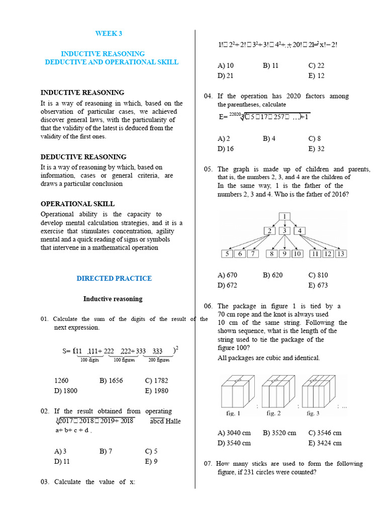 Week 3 - Inductive Deductive Reasoning Operational Skill | PDF | Reason | Deductive Reasoning