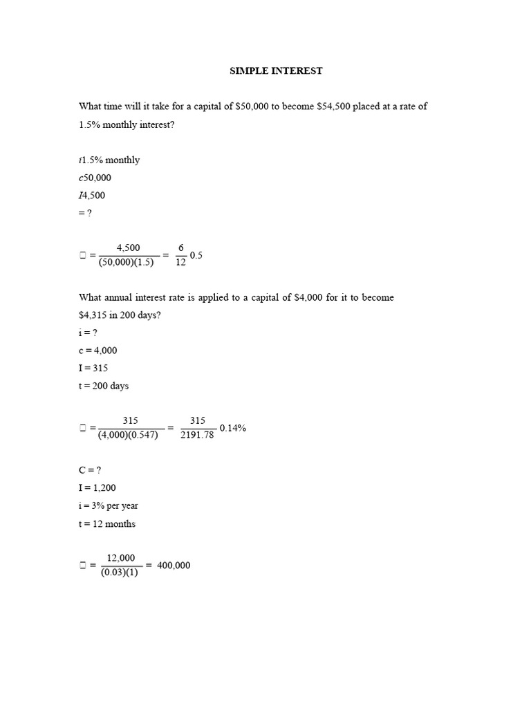 Simple Interest Calculations and Examples | PDF | Interest | Discounting