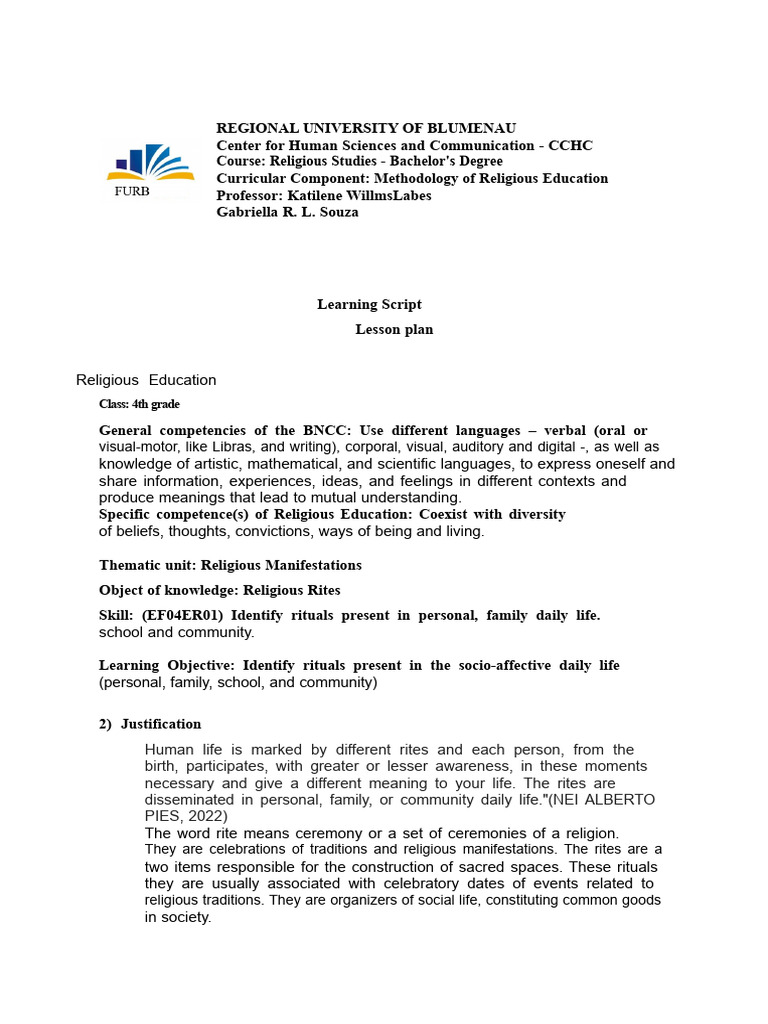Lesson Plan: Identifying Religious Rites | PDF | Rituals | Knowledge