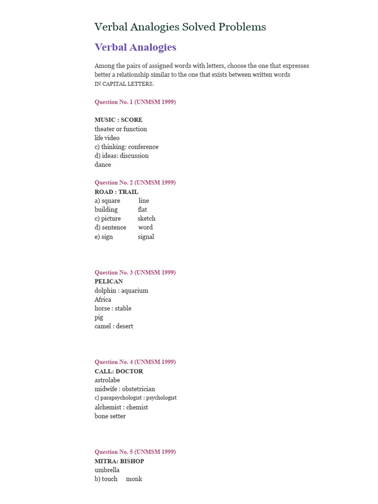 Analogies Solved Exercises 2020 | PDF