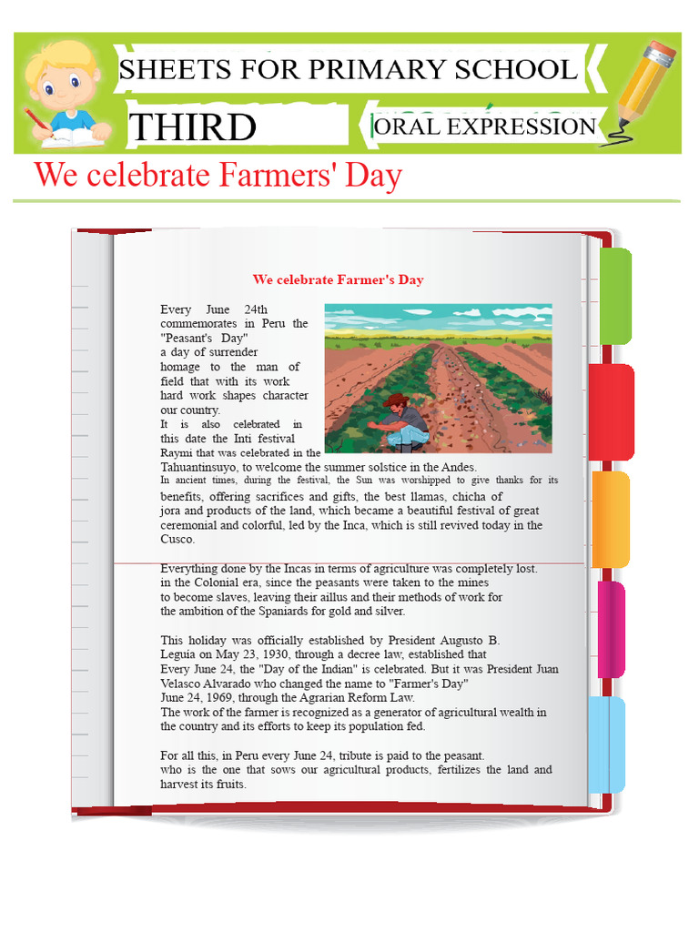 We Celebrate Farmer's Day For Third Grade of Primary School | PDF ...
