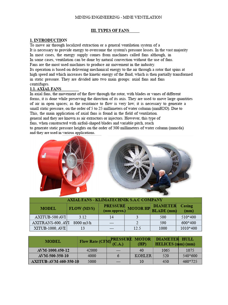 Types of Mine Ventilation Fans | PDF | Gas Technologies | Mechanical ...