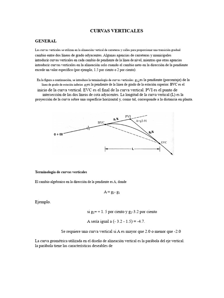 Diseño y Cálculo de Curvas Verticales | PDF | Pendiente | Curva