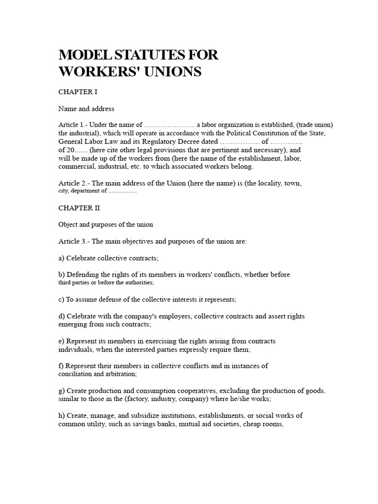 Model Statutes For Workers' Unions | PDF | United Nations General ...