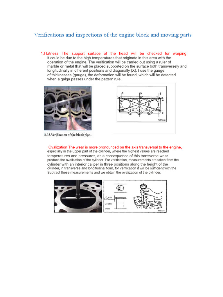 Verifications and Inspections of The Engine Block and Moving Parts ...