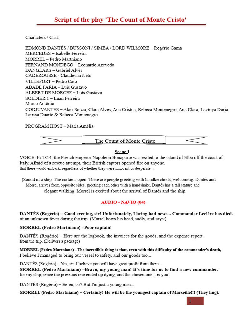 Script - The Count of Monte Cristo | PDF | The Count Of Monte Cristo ...