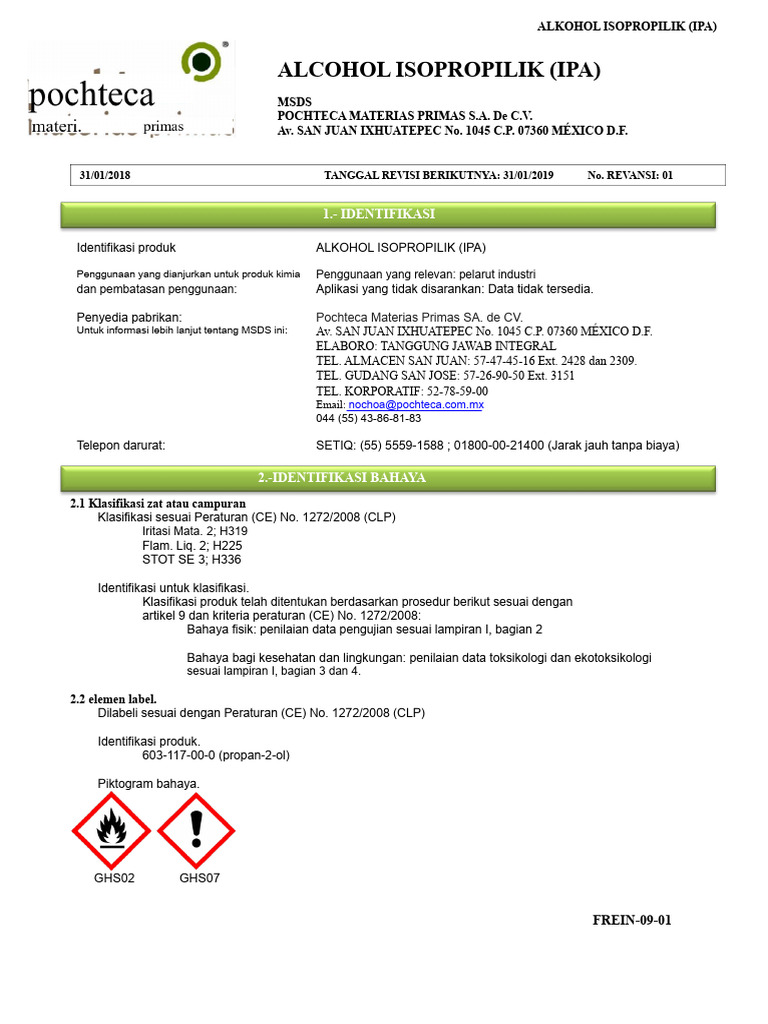MSDS Alkohol Isopropilik (IPA) 2023 | PDF