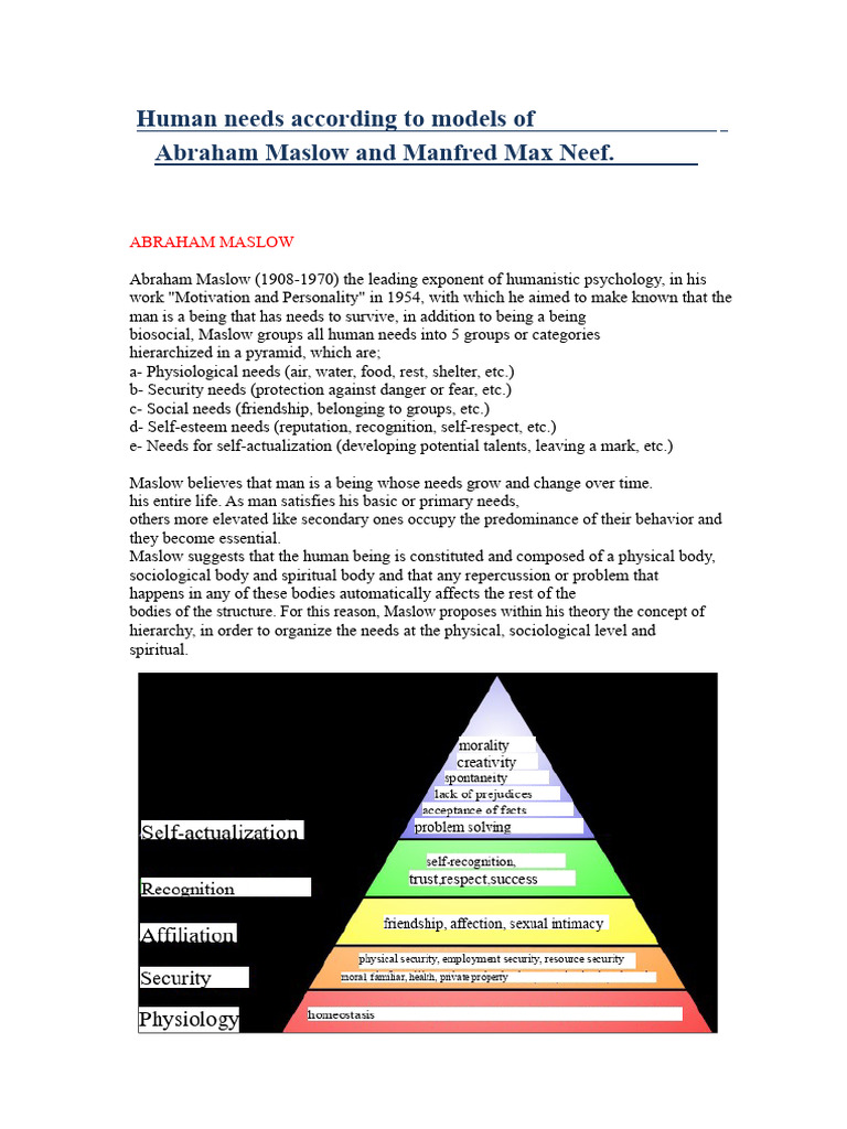 Human Needs - Abraham Maslow and Manfred Max Neef. | PDF | Self ...