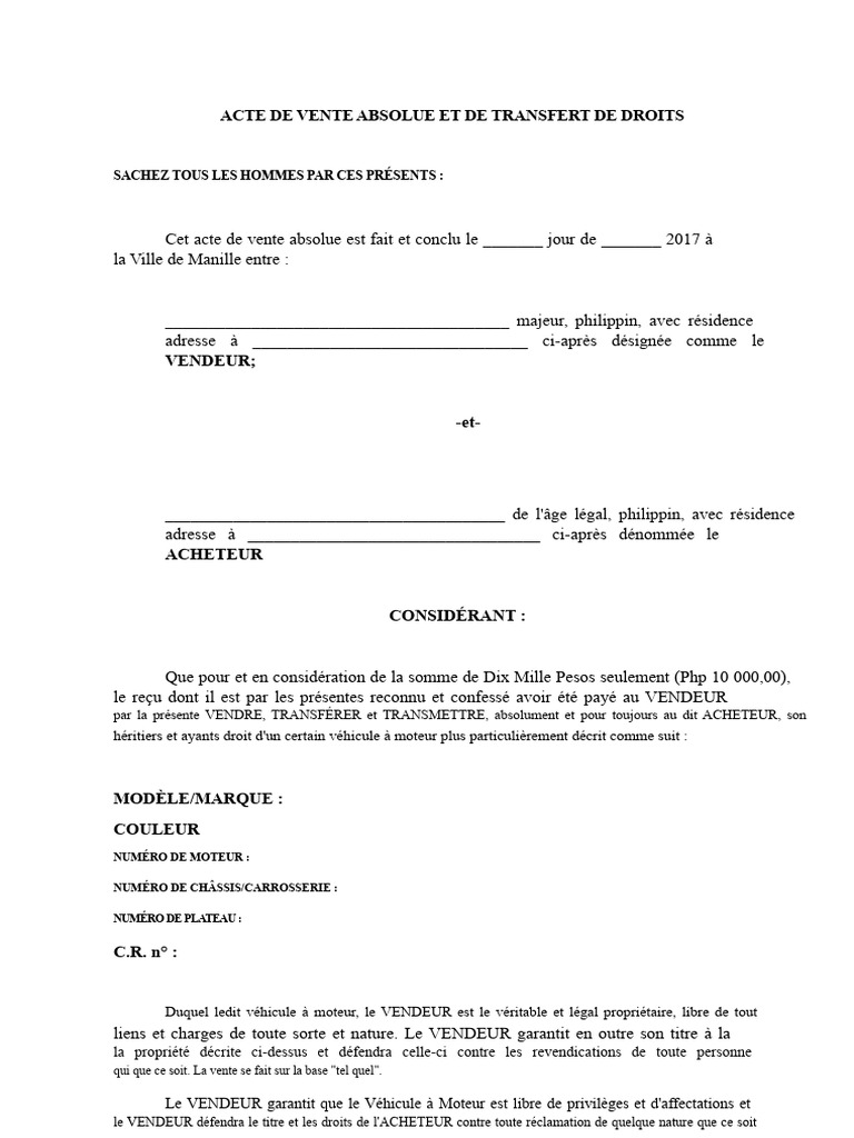 Acte de Vente Absolue Et de Transfert de Droits | PDF