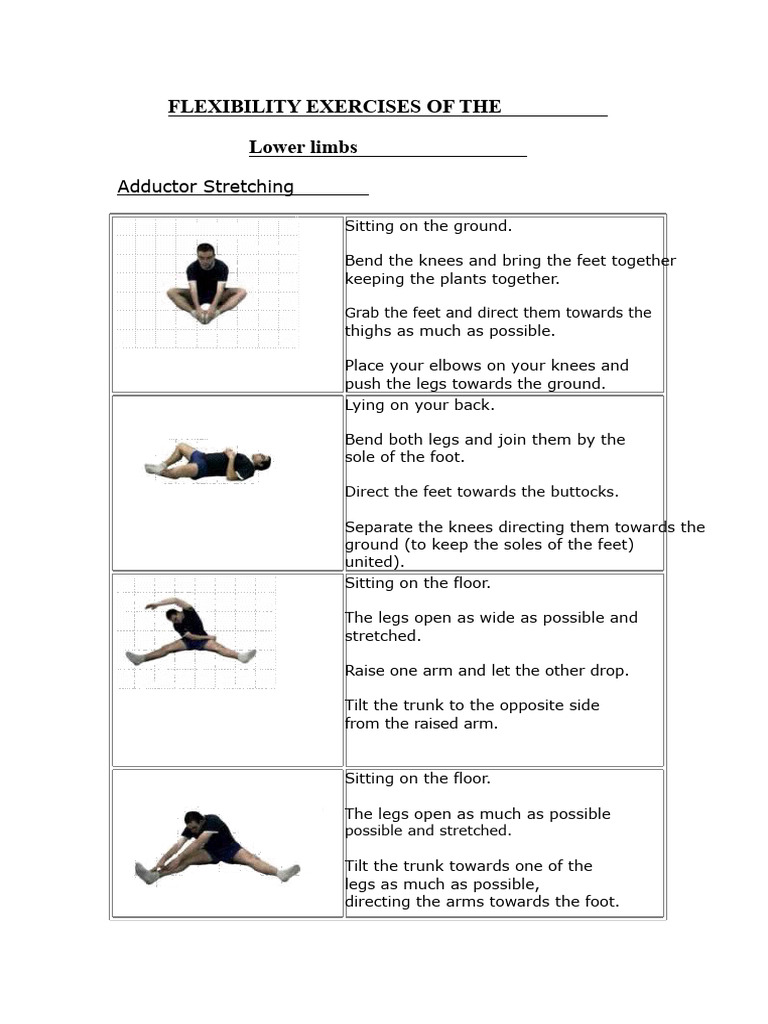 Flexibility Exercises For The Lower Limbs | PDF | Human Leg | Foot
