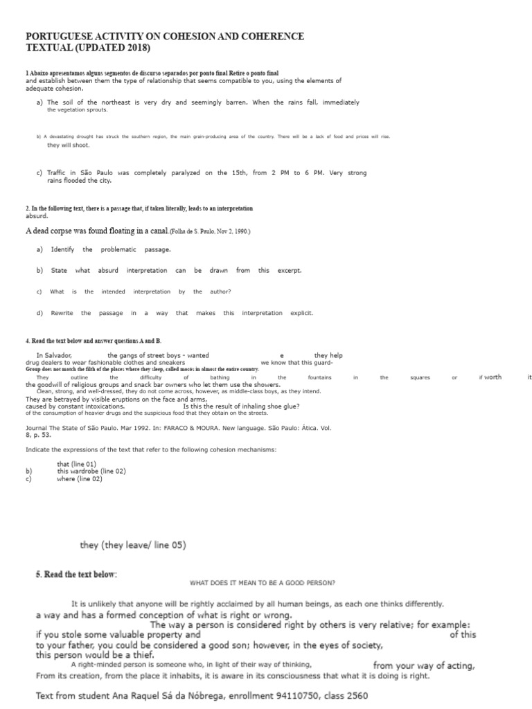 Activities Cohesion and Coherence | PDF | Semantics | Human Communication