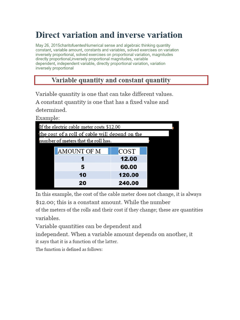 Direct Variation and Variation PDF | PDF | Speed | Variable (Mathematics)