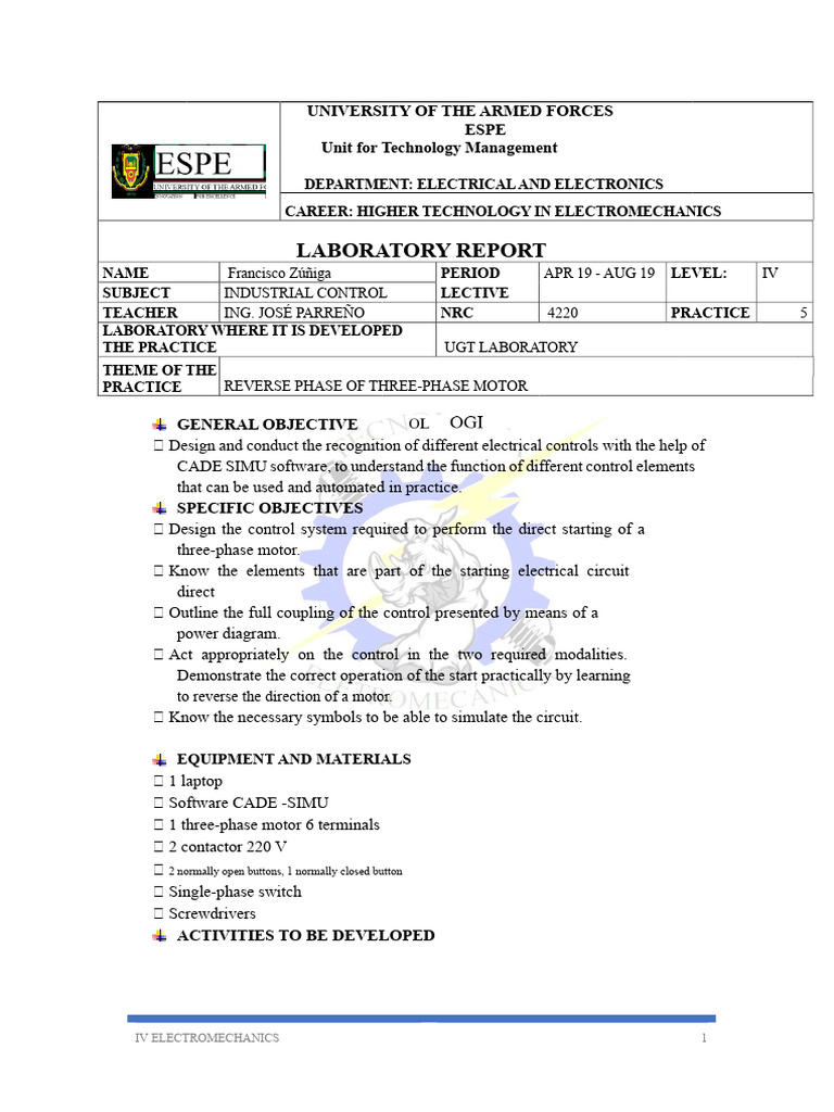 Report 5 2p Inversion of Rotation Three-Phase Motor | PDF | Electric ...