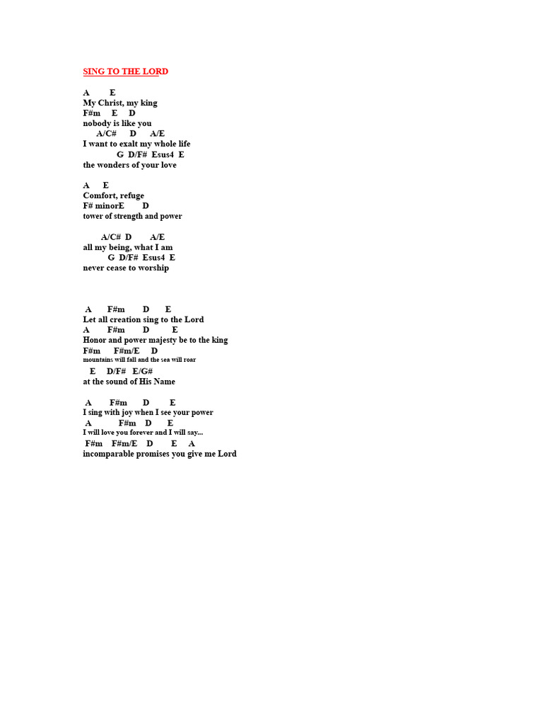 Worship Song Lyrics: Sing to the Lord | PDF