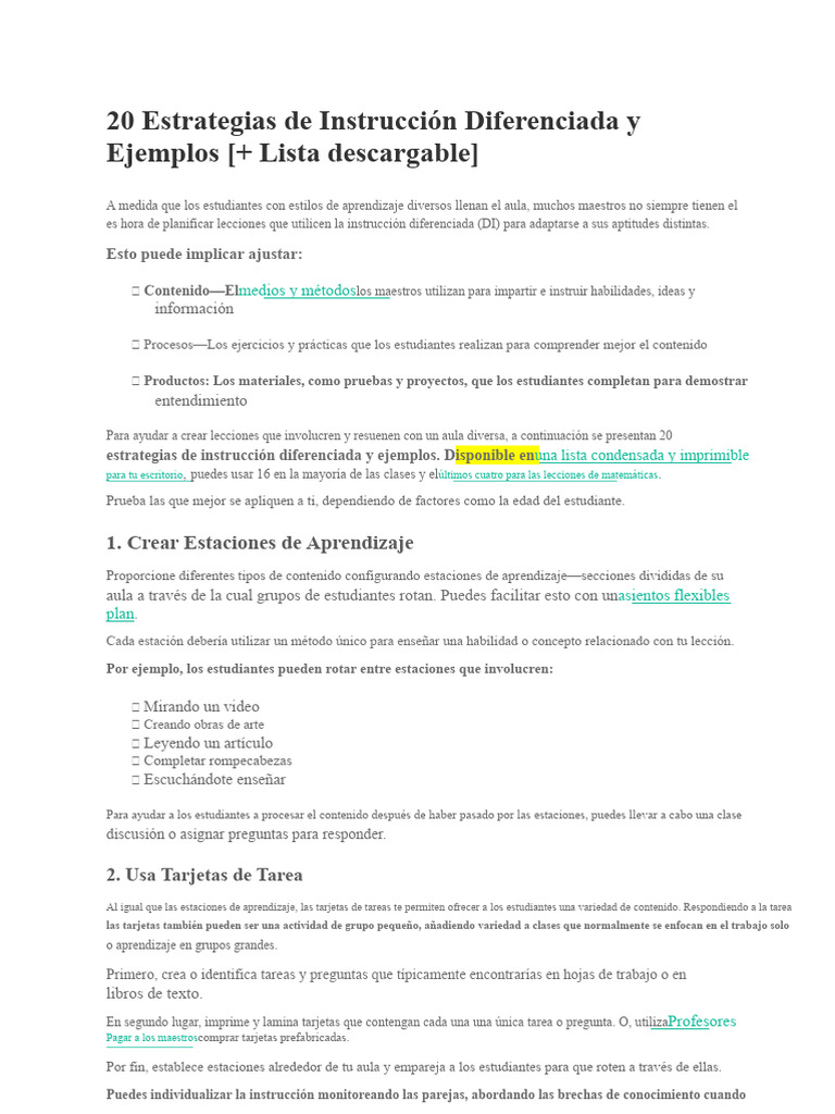 20 Estrategias de Instrucción Diferenciada | PDF | Instrucción ...