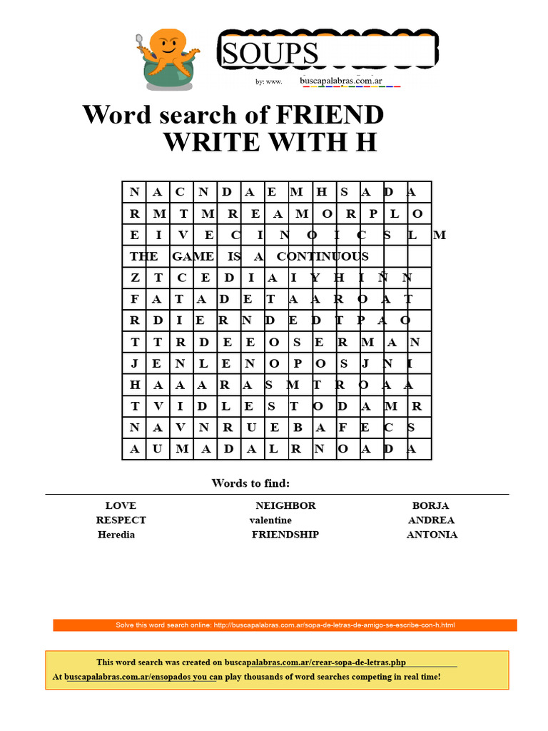 Friend Word Search Is Written With H | PDF