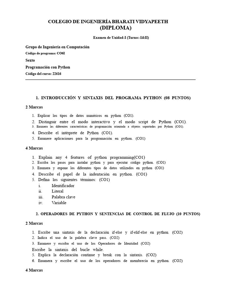 PWP - 22616 - QB - Prueba de Unidad 1 | PDF | Python (lenguaje de programación) | Programa de ...