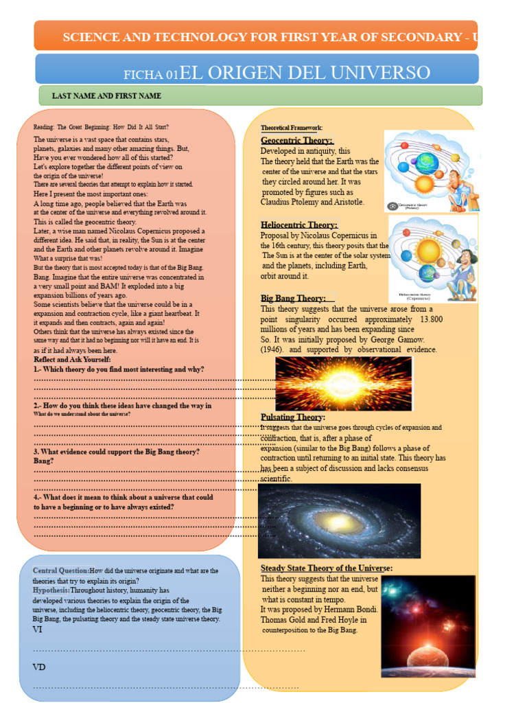 Sheet 01 Unit Vii The Origin of The Universe For First Year of ...
