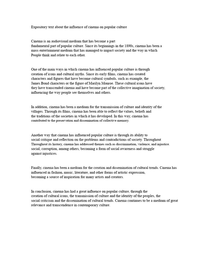 Argumentative Text About The Influence of Cinema On Popular Culture. | PDF