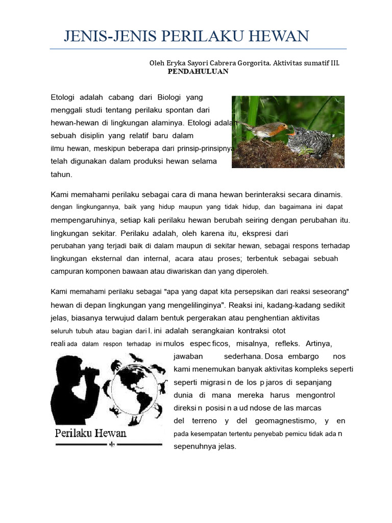 Jenis Perilaku Hewan dan Etologi | PDF