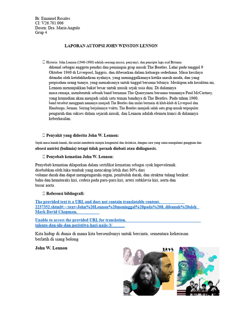 Laporan Otopsia John Winston Lennon | PDF