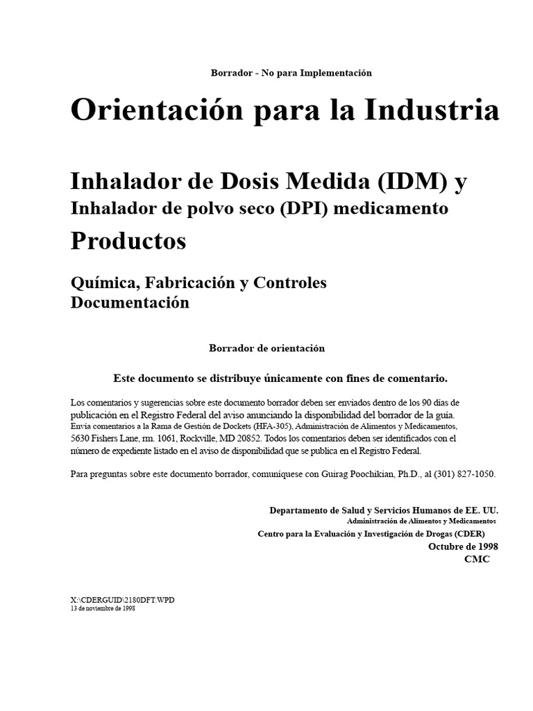 Guía de La FDA para La Industria MDI y DPI | PDF | Medicamentos con receta | Sustancias químicas