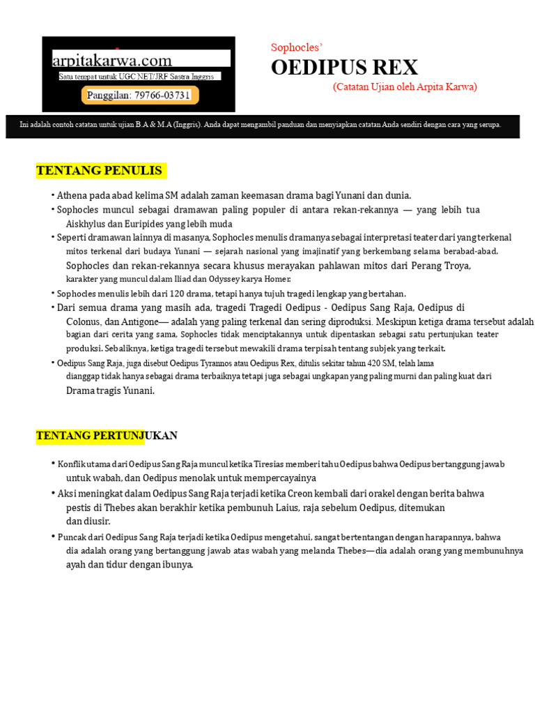 Contoh Catatan PDF - Oedipus Rex | PDF
