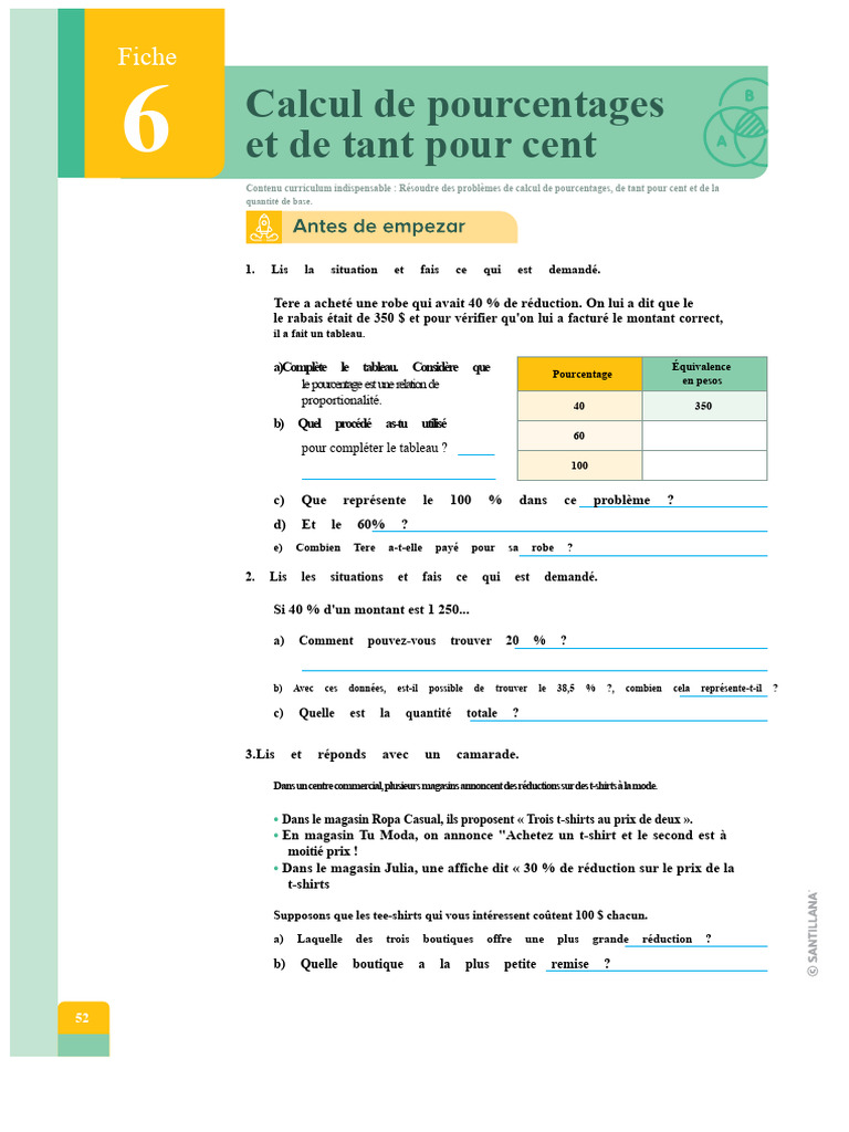 Calcul des pourcentages et tant pour cent | PDF | Pourcentage ...