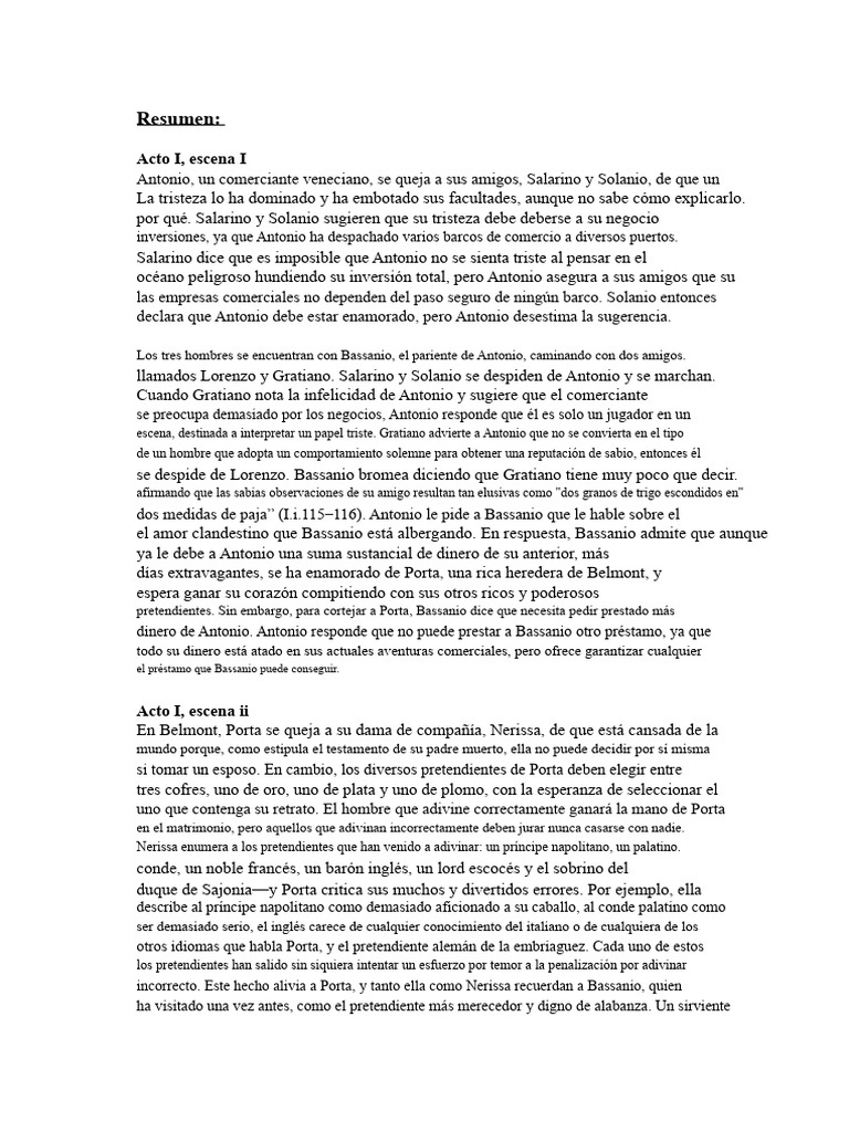 Tristeza y amor en "El Mercader de Venecia" | PDF