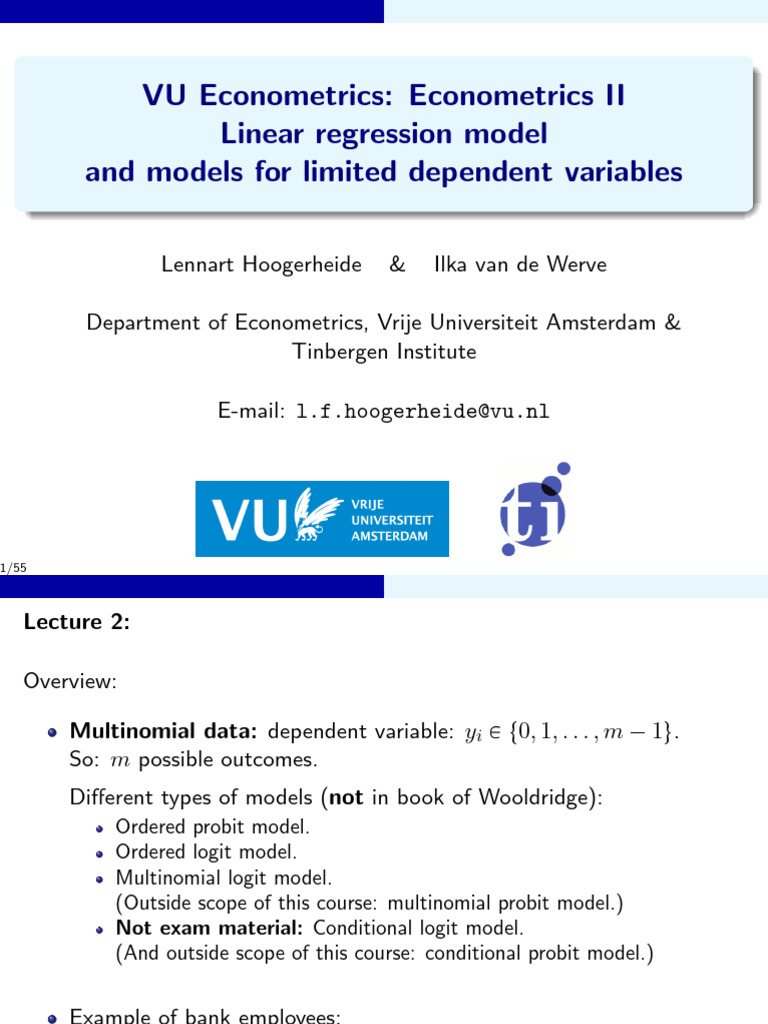 Econometrics II: Regression Models Overview | PDF | Logistic Regression ...