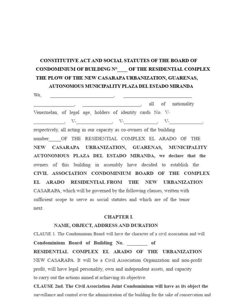 Condominium Board Statutes for El Arado | PDF | Condominium ...