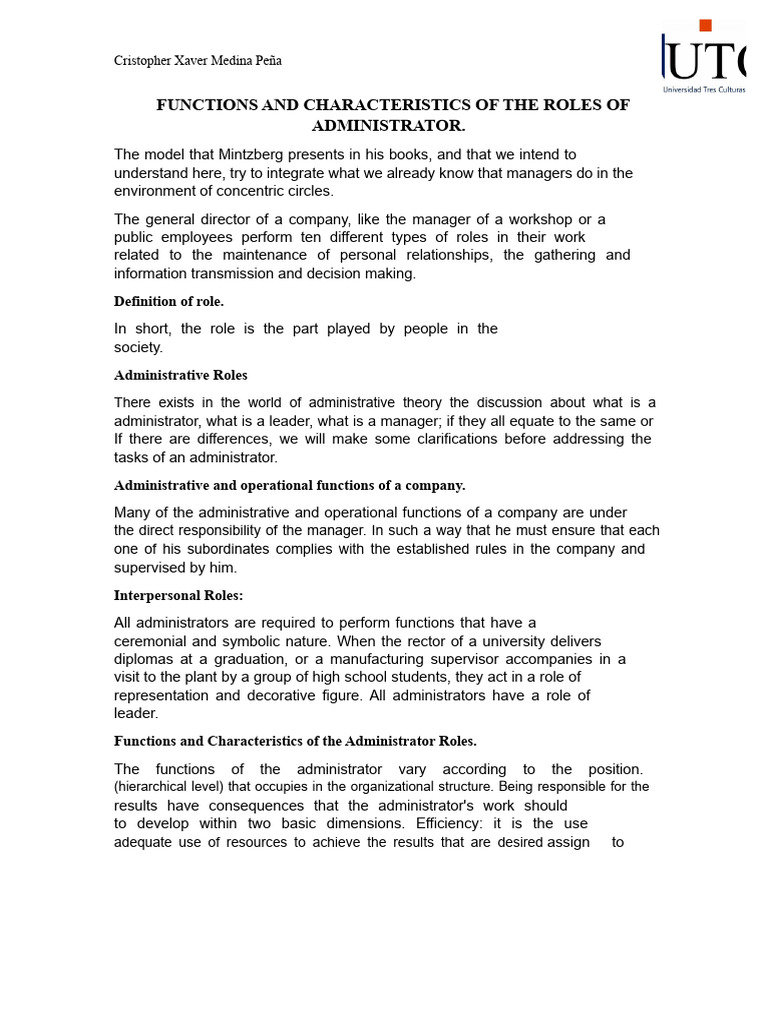 Functions and Characteristics of Administrator Roles | PDF | Social ...