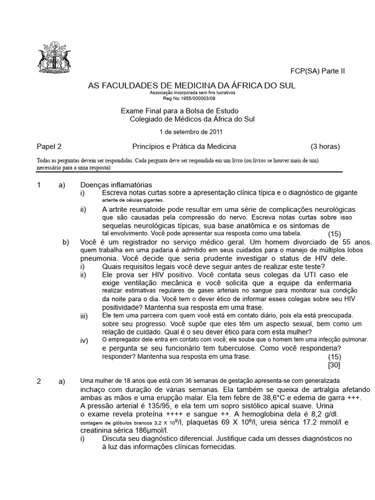 Exame Final de Medicina na África do Sul | PDF | HIV/AIDS | Asma