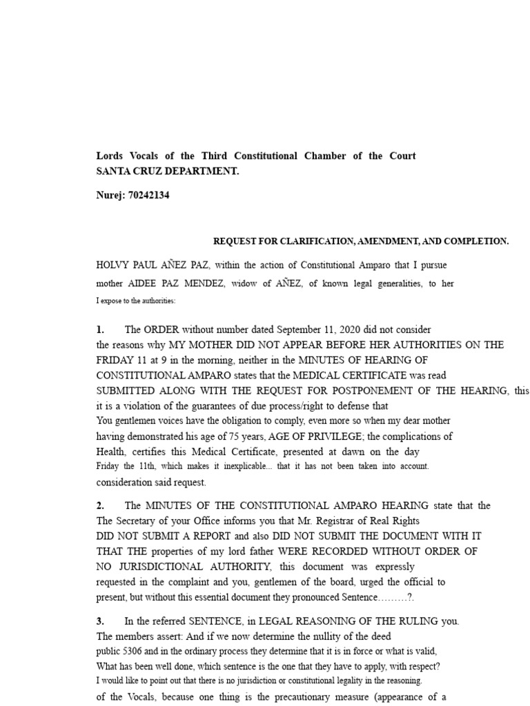 Request for Clarification in Amparo Case | PDF | Judiciaries ...