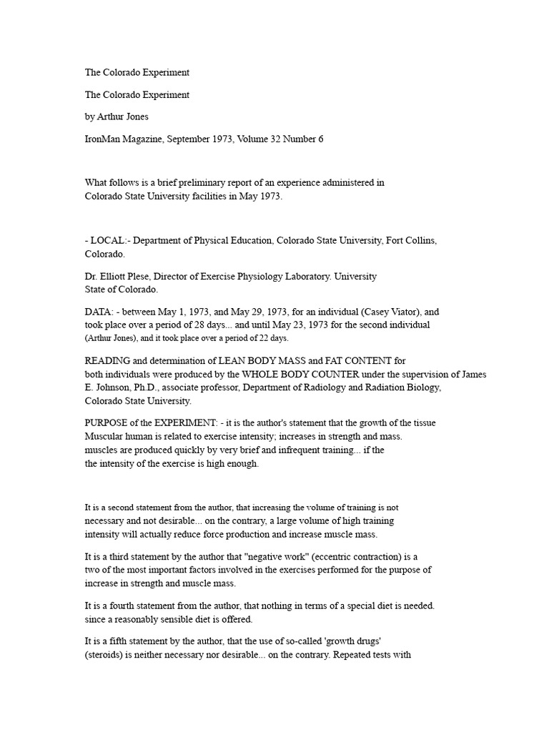 Colorado Experiment: High-Intensity Muscle Gains | PDF | Strength ...