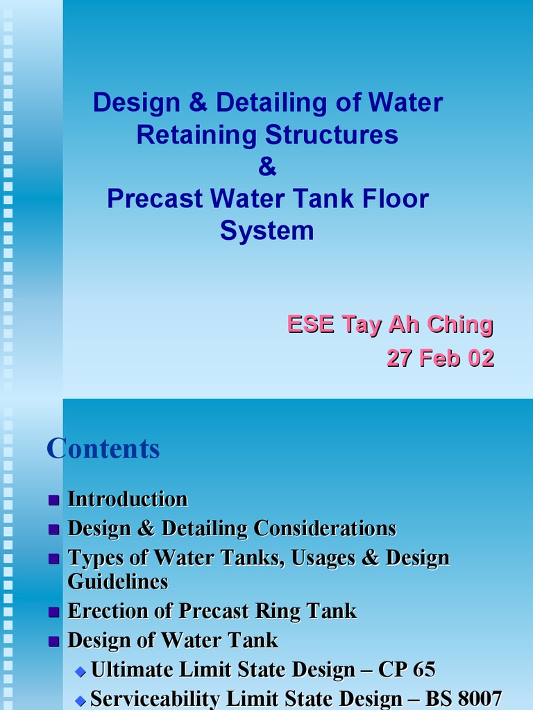 Water Tank Design and Detailing Guide | PDF | Precast Concrete | Bending