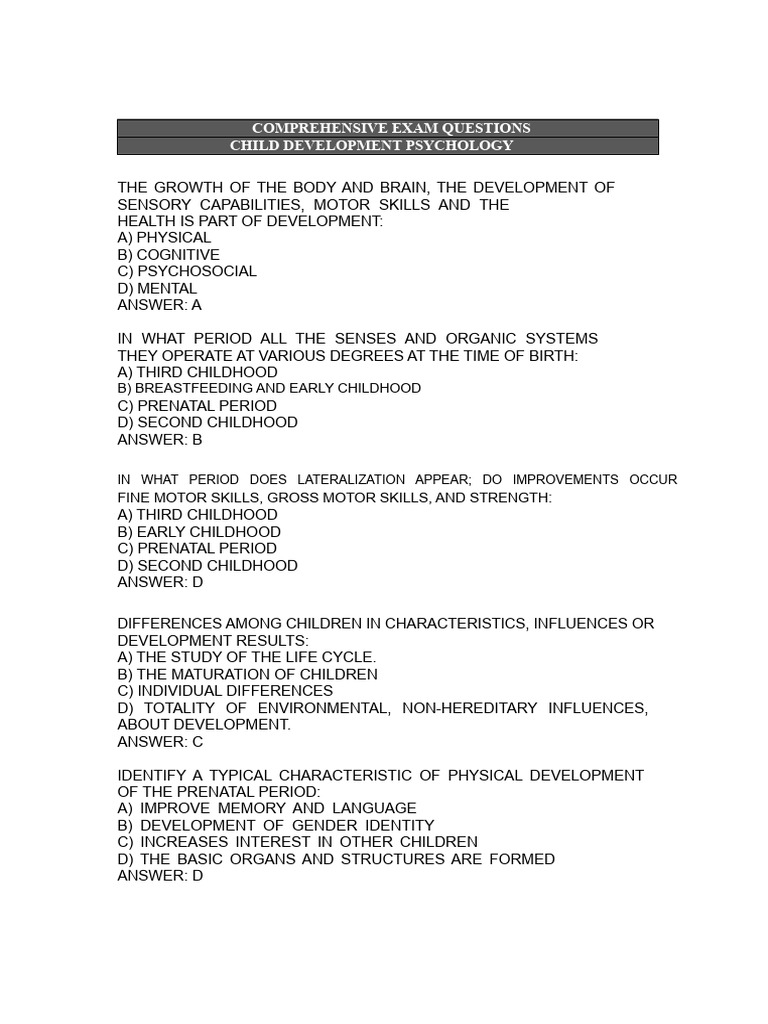 Comprehensive Exam Questions. Child Development Psychology | PDF | Dna ...