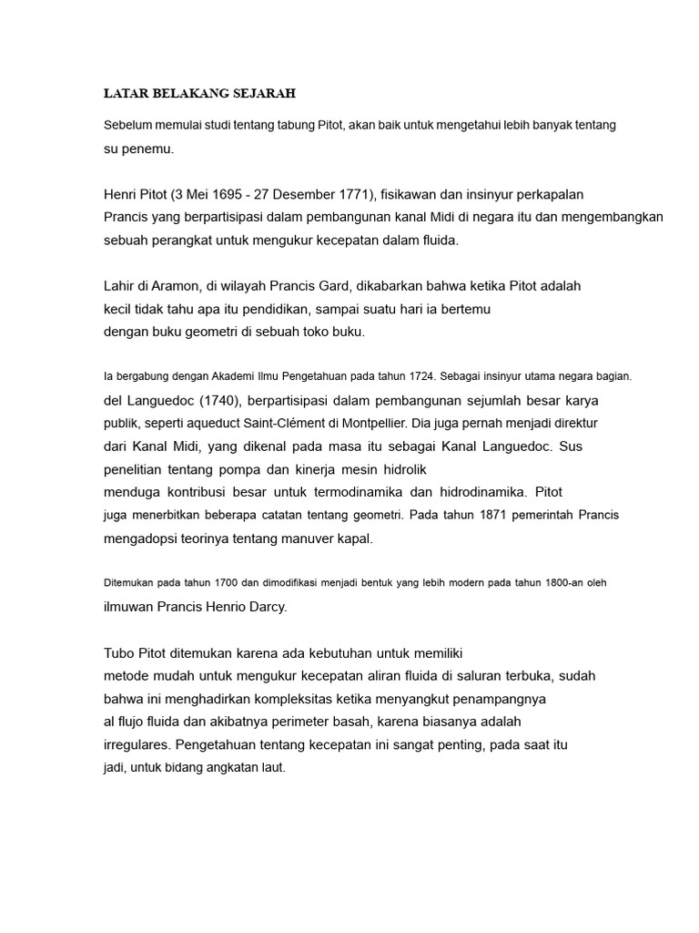 Latar Belakang Sejarah Tabung Pitot | PDF
