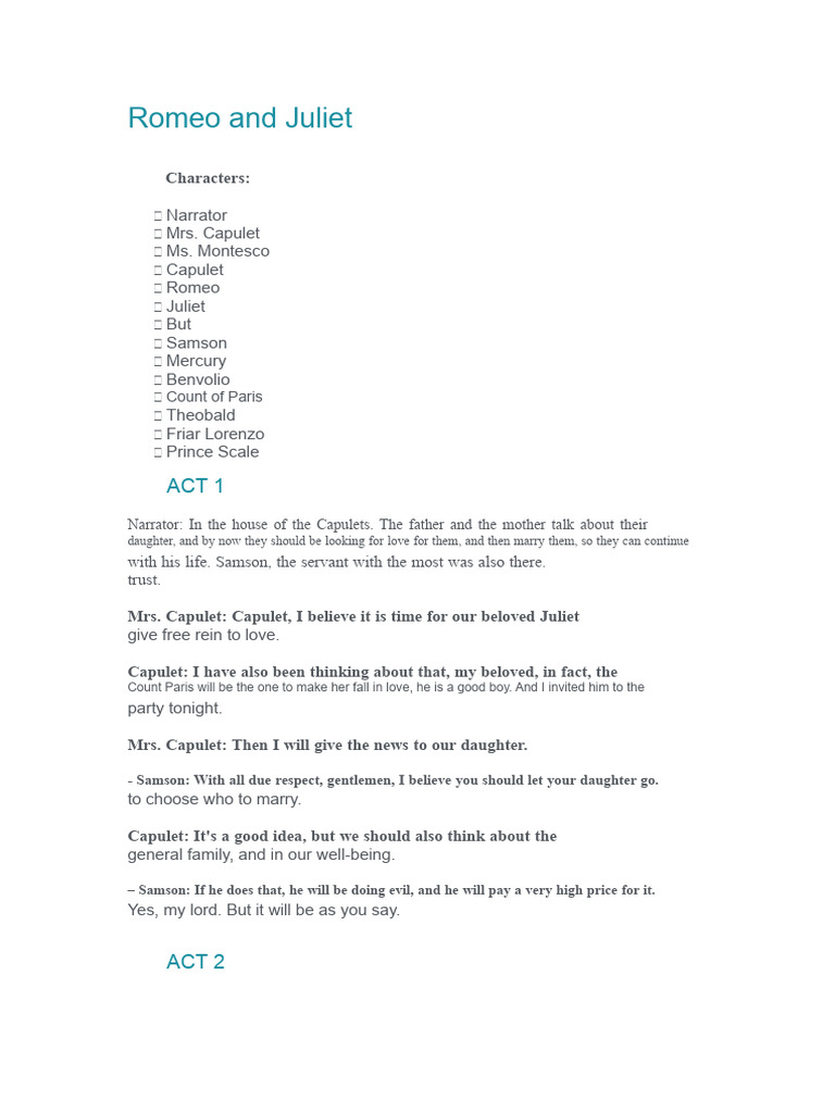 Dialogue Examples in Romeo and Juliet | PDF | Characters In Romeo And ...
