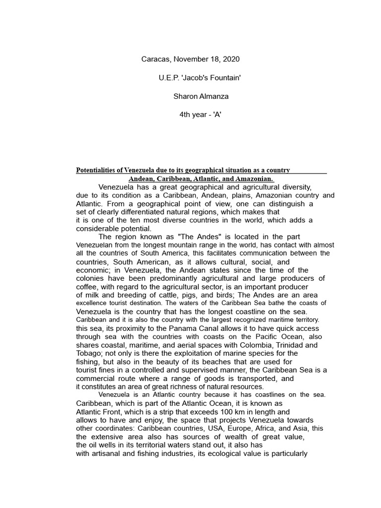 Essay On The Potential of Venezuela | PDF | Venezuela | Andes