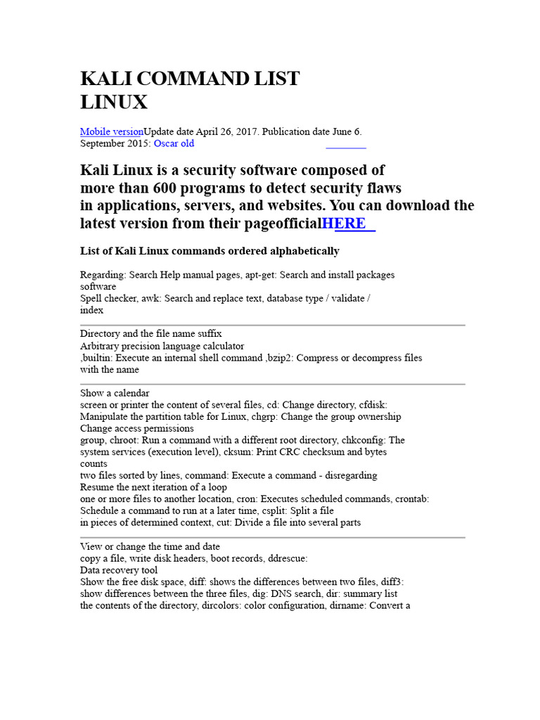 Kali Linux Command List | PDF | Computer File | Computer Data