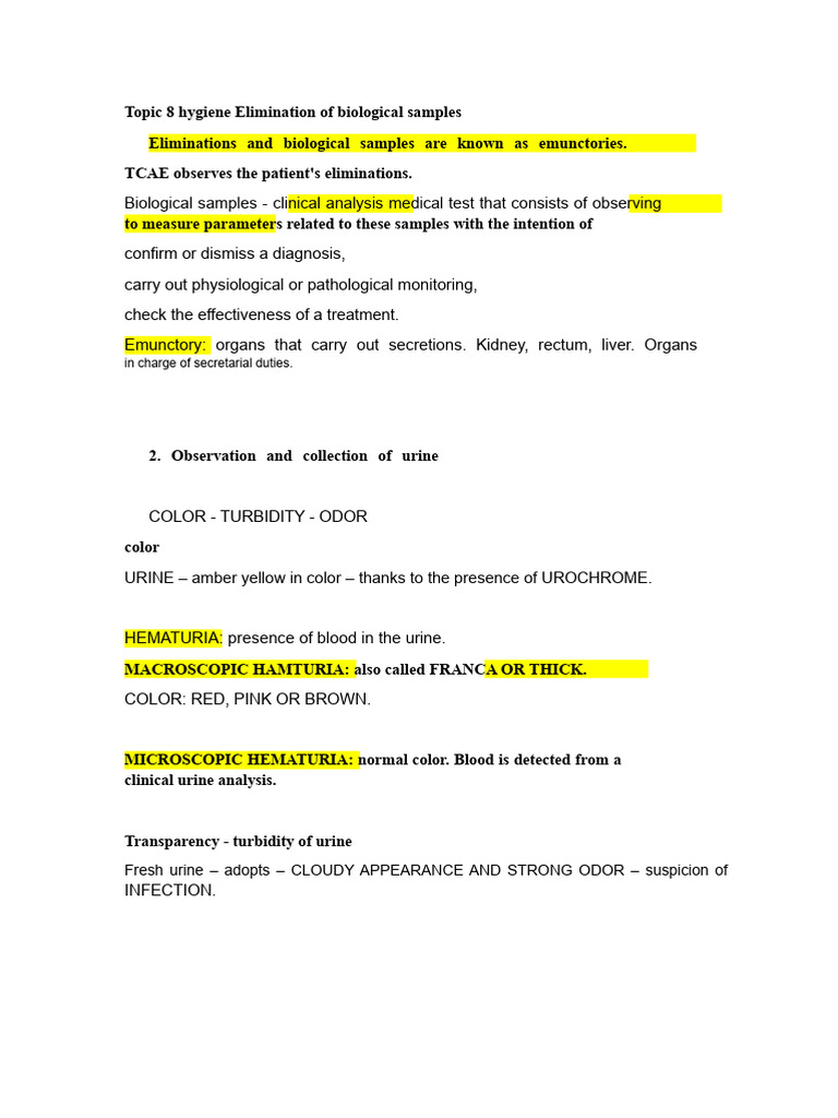 Topic 8 Hygiene Disposal of Biological Samples | PDF | Urine | Urinary ...