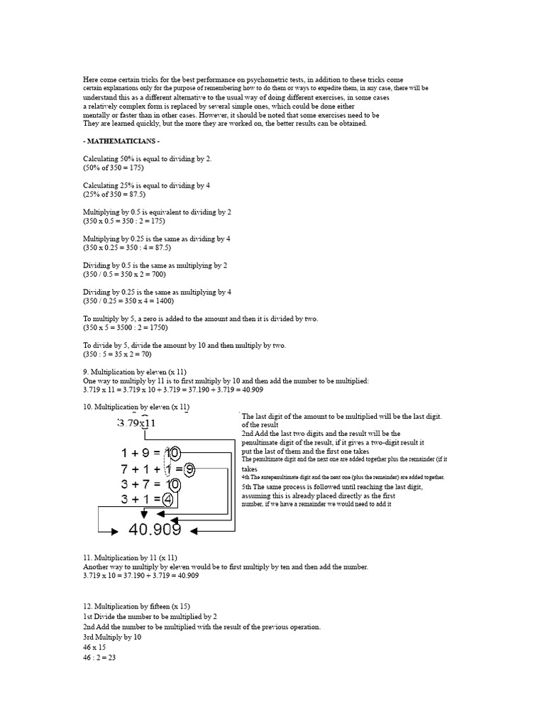 Tricks for Mastering Psychometric Tests | PDF | Multiplication | Arithmetic
