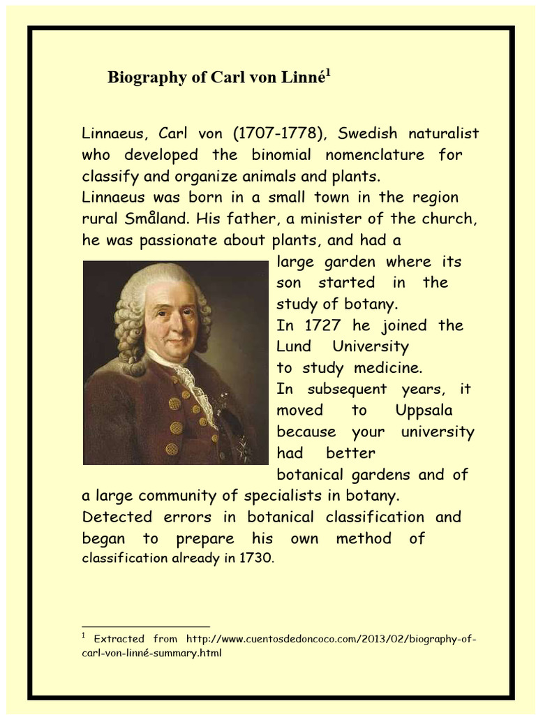 Carl von Linné: Pioneer of Taxonomy | PDF