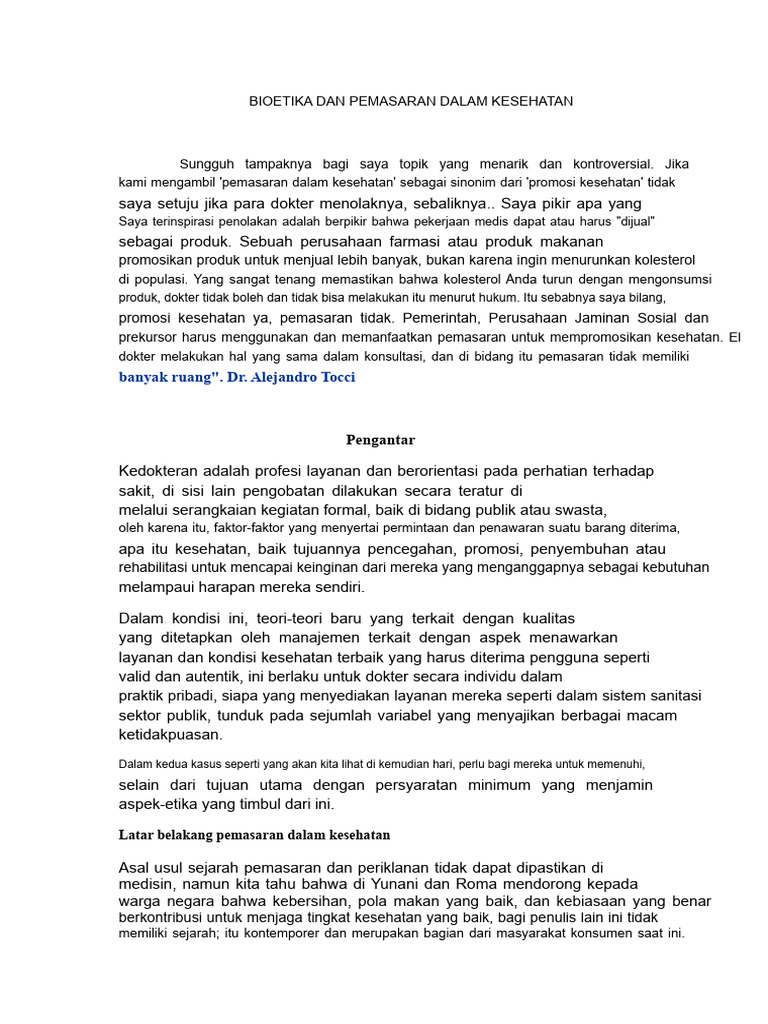 Bioetika Pemasaran Kesehatan Modern | PDF