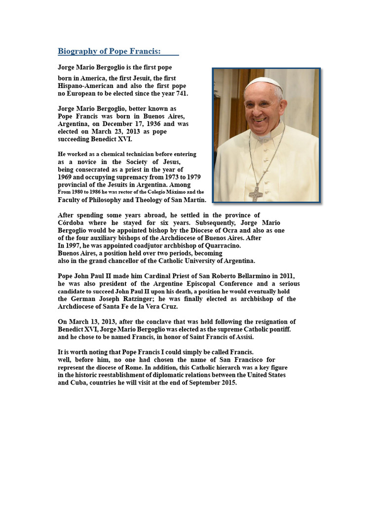 Biography of Pope Francis | PDF