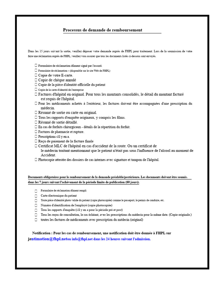 Remboursement FHPL : Guide de demande | PDF | Médecine