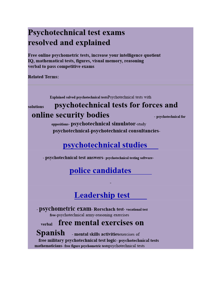 Psychotechnical Test Exams Solved and Explained | PDF | Intelligence ...